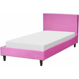 Beliani - Polsterbett Fuchsia Samtstoff mit Lattenrost 90 x 200 cm Abnehmbarer Bezug Modernes Design Einzelbett Schlafzimmer Kinderzimmer Ausstattung