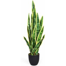 Costway - Kunstpflanze Sansevieria, Kuenstliche Schlangenpflanze 90 cm, Zimmerpflanze mit stabilem Topf & 20 Blaettern, Pflanze fuer den Heimgarten