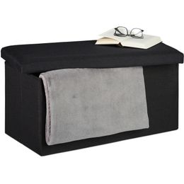 Relaxdays - Sitzbank mit Stauraum, Leinen-Optik, gepolstert, Flur, Schlafzimmer, Truhenbank, hbt: 38x76,5x38,5 cm, schwarz