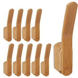 Relaxdays - 10 x Wandhaken Bambus, zum Schrauben, Garderobenhaken einzeln, Kleiderhaken Garderobe, hbt: 15 x 2,5 x 5 cm, natur