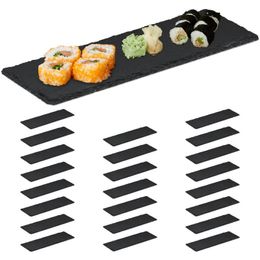 Relaxdays 24 x Schieferplatte, längliche Servierplatten aus Schiefer, Servieren & Beschriften, 30x10 cm, Sushi Platte, anthrazit