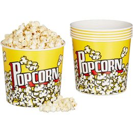 Popcorn Eimer, 6er Set, Popcorn Behälter Kunststoff, wiederverwendbar, 2,8 l, Retro Popcornbecher, gelb - Relaxdays