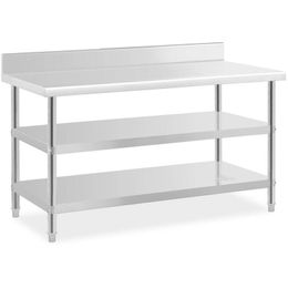 ROYAL CATERING Edelstahltisch mit Aufkantung Arbeitstisch Küche 150 x 70 x 16,5 cm 2 Ablagen