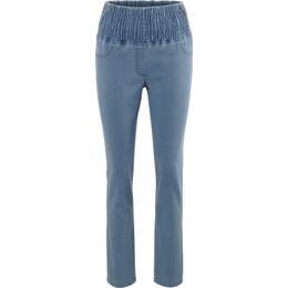 Damen Jeans mit gesmoktem Rundum-Dehnbund blue-bleached, Gr&ouml;&szlig;e 22