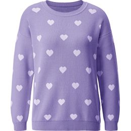 CR&Eacute;ATION L Damen Langarm-Pullover mit Herz-Motiven lavendel-wei&szlig;-gemustert Gr&ouml;&szlig;e 48