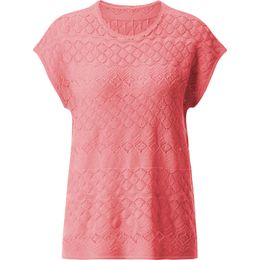 Damen Kurzarmpullover mit Ajourmuster flamingo, Gr&ouml;&szlig;e 52