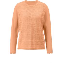 Damen Langarm-Pullover mit Ajour-Herzchen-Muster apricot, Gr&ouml;&szlig;e 42