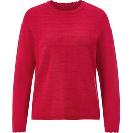 Damen Langarm-Pullover mit Ajour-Herzchen-Muster erdbeere, Gr&ouml;&szlig;e 46