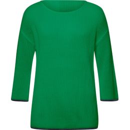 Damen Langarm-Pullover mit farbigen Kanten grasgr&uuml;n, Gr&ouml;&szlig;e 56