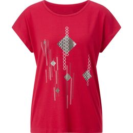 Damen Kurzarmshirt mit Folien-Print rot-schwarz, Gr&ouml;&szlig;e 54