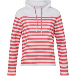 Damen Sweatshirt im Marine-Stil wei&szlig;-grapefruit-geringelt, Gr&ouml;&szlig;e 42
