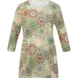 CR&Eacute;ATION L Damen Longshirt mit Mandala-Elementen reseda-papaya-bedruckt Gr&ouml;&szlig;e 42