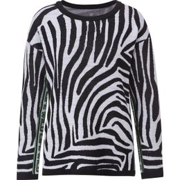 Damen Langarm-Pullover mit Animal-Jacquard schwarz-wei&szlig;-gemustert, Gr&ouml;&szlig;e 38