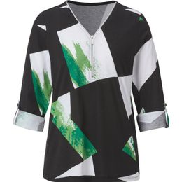 CR&Eacute;ATION L Damen V-Shirt im Grafik-Dessin schwarz-apfel-gemustert Gr&ouml;&szlig;e 44