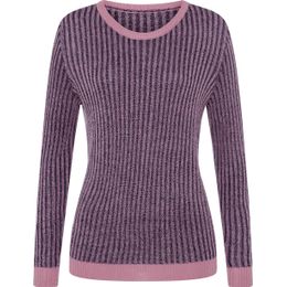 Damen Langarm-Pullover aus zweifarbiger Rippe marine-altrosa, Gr&ouml;&szlig;e 56