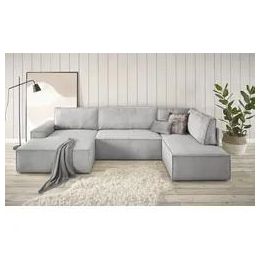 Wohnlandschaft Home Affaire "SHERWOOD XXL 329 cm, U-Form, Schlafsofa" Sofas Gr. B/H/T: 329 cm x 85 cm x 195 cm, Cord, Recamiere links, grau (hellgrau) Schlaffunktion m. Bettkasten (194x139 cm), Cord, Vintage, Samtvelours Bestseller