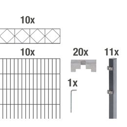 Alberts Doppelstabmattenzaun "Bergen" Zaunelemente anthrazit, Höhe: 100-160cm, Gesamtlänge: 10-20m, zum Einbetonieren Gr. H/L: 100cm x 20 m, Pfosten: 1, grau (anthrazit)