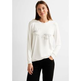 Cecil Langarmshirt mit glitzerndem Frontprint, beige, M (40), vanilla white