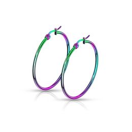 BUNGSA Creolen-Set Creolen Regenbogen Durchmesser 4cm bunt aus Edelstahl für Damen (1 Paar (2 Stück), 2-tlg), Ohrschmuck Ohrringe