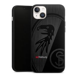 DeinDesign iPhone 14 Handy Premium Silikon H&uuml;lle Handyh&uuml;lle schwarz Case Sc Freiburg Metallic Look Official Licensed Product Silikon Premium Case