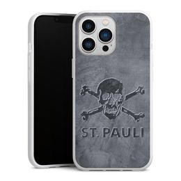 DeinDesign iPhone 13 Pro Handy Silikon H&uuml;lle Case wei&szlig; Handyh&uuml;lle Logo Fc St. Pauli Concrete Silikon Case