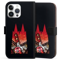 DeinDesign iPhone 14 Pro Max Handy Klapph&uuml;lle Handyh&uuml;lle aus Kunst Leder schwarz Flip Case 1. Fc K&ouml;ln Cologne Cathedral Official Licensed Product Sideflip mit 