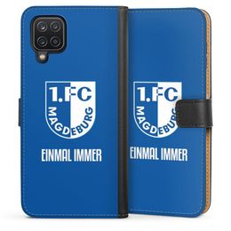 DeinDesign Galaxy A12 Handy Klapph&uuml;lle Handyh&uuml;lle aus Kunst Leder schwarz Flip Case Coat Of Arms 1. Fc Magdeburg Official Licensed Product Sideflip mit langer 