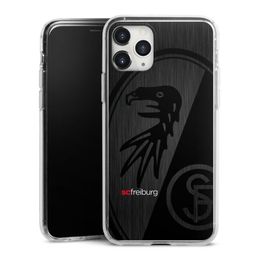 DeinDesign iPhone 11 Pro Max Handy Silikon H&uuml;lle Case transparent Handyh&uuml;lle Metallic Look Sc Freiburg Official Licensed Product Silikon Case