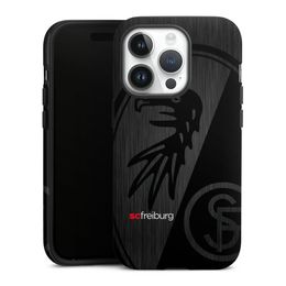 DeinDesign iPhone 14 Pro Handy Panzer Handyh&uuml;lle robuste Outdoor H&uuml;lle Schutzh&uuml;lle matt Sc Freiburg Metallic Look Official Licensed Product Tough Case