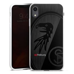 DeinDesign iPhone Xr Handy Silikon H&uuml;lle Case wei&szlig; Handyh&uuml;lle Sc Freiburg Metallic Look Official Licensed Product Silikon Case