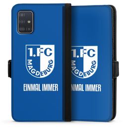 DeinDesign Galaxy A51 Handy Klapph&uuml;lle Handyh&uuml;lle aus Kunst Leder schwarz Flip Case Coat Of Arms Official Licensed Product 1. Fc Magdeburg Sideflip mit Lasche
