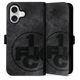 DeinDesign iPhone 16 Handy Klapph&uuml;lle Handyh&uuml;lle aus Kunst Leder schwarz Flip Case Concrete 1. Fc Kaiserslautern 1. Fck Sideflip mit Lasche