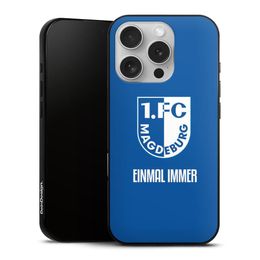 DeinDesign iPhone 16 Pro Handy Slim Case extra d&uuml;nn Silikon Handyh&uuml;lle schwarz H&uuml;lle Coat Of Arms Official Licensed Product 1. Fc Magdeburg Silikon Slim Case