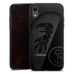 DeinDesign iPhone Xr Handy Silikon H&uuml;lle Case schwarz Handyh&uuml;lle Sc Freiburg Metallic Look Official Licensed Product