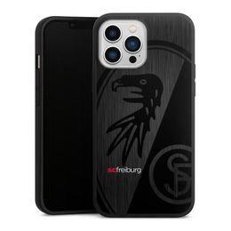 DeinDesign iPhone 13 Pro Max Handy Premium Silikon H&uuml;lle Handyh&uuml;lle schwarz Case Sc Freiburg Metallic Look Official Licensed Product Silikon Premium Case