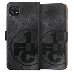 DeinDesign Galaxy A22 5G Handy Klapph&uuml;lle Handyh&uuml;lle aus Kunst Leder schwarz Flip Case Concrete 1. Fck 1. Fc Kaiserslautern Sideflip mit langer Lasche