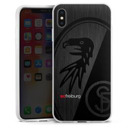 DeinDesign iPhone Xs Max Handy Silikon H&uuml;lle Case transparent Handyh&uuml;lle Sc Freiburg Metallic Look Official Licensed Product Silikon Case