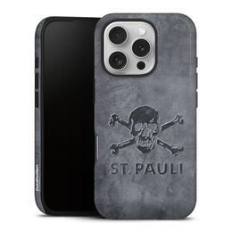 DeinDesign iPhone 16 Pro Handy Panzer Handyh&uuml;lle robuste Outdoor H&uuml;lle Schutzh&uuml;lle gl&auml;nzend Logo Fc St. Pauli Concrete Tough Case