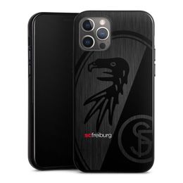 DeinDesign iPhone 12 Pro Handy Silikon H&uuml;lle Case schwarz Handyh&uuml;lle Sc Freiburg Official Licensed Product Metallic Look