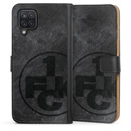DeinDesign Galaxy A12 Handy Klapph&uuml;lle Handyh&uuml;lle aus Kunst Leder schwarz Flip Case Concrete 1. Fck 1. Fc Kaiserslautern Sideflip mit langer Lasche