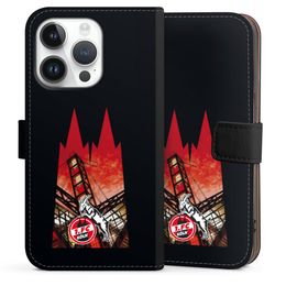 DeinDesign iPhone 14 Pro Handy Klapph&uuml;lle Handyh&uuml;lle aus Kunst Leder schwarz Flip Case 1. Fc K&ouml;ln Cologne Cathedral Official Licensed Product Sideflip mit langer