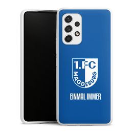 DeinDesign Galaxy A53 5G Handy Silikon H&uuml;lle Case wei&szlig; Handyh&uuml;lle Coat Of Arms 1. Fc Magdeburg Official Licensed Product Silikon Case