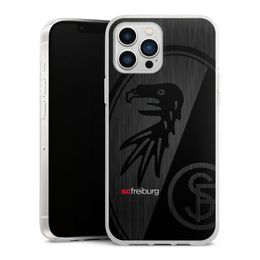 DeinDesign iPhone 13 Pro Max Handy Silikon H&uuml;lle Case transparent Handyh&uuml;lle Sc Freiburg Metallic Look Official Licensed Product Silikon Case