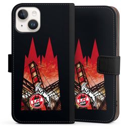 DeinDesign iPhone 14 Handy Klapph&uuml;lle Handyh&uuml;lle aus Kunst Leder schwarz Flip Case 1. Fc K&ouml;ln Cologne Cathedral Official Licensed Product Sideflip mit Lasche