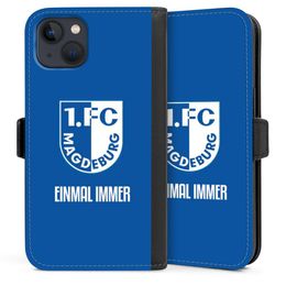 DeinDesign iPhone 13 Handy Klapph&uuml;lle Handyh&uuml;lle aus Kunst Leder schwarz Flip Case Coat Of Arms Official Licensed Product 1. Fc Magdeburg Sideflip mit Lasche