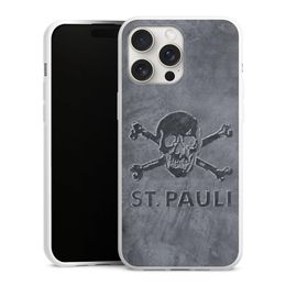 DeinDesign iPhone 15 Pro Max Handy Silikon H&uuml;lle Case wei&szlig; Handyh&uuml;lle Logo Fc St. Pauli Concrete Silikon Case