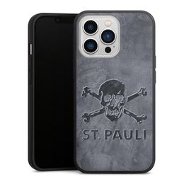 DeinDesign iPhone 13 Pro Handy Premium Silikon H&uuml;lle Handyh&uuml;lle schwarz Case Logo Fc St. Pauli Concrete Silikon Premium Case