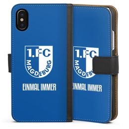 DeinDesign iPhone X Handy Klapph&uuml;lle Handyh&uuml;lle aus Kunst Leder schwarz Flip Case Coat Of Arms Official Licensed Product 1. Fc Magdeburg Sideflip mit langer 