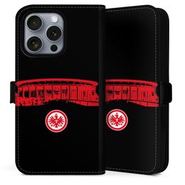 DeinDesign iPhone 16 Pro Max Handy Klapph&uuml;lle Handyh&uuml;lle aus Kunst Leder schwarz Flip Case Official Licensed Product Eintracht Frankfurt Stadium Sideflip mit 