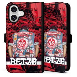 DeinDesign iPhone 16 Handy Klapph&uuml;lle Handyh&uuml;lle aus Kunst Leder schwarz Flip Case Official Licensed Product 1. Fc Kaiserslautern 1. Fck Sideflip mit Lasche